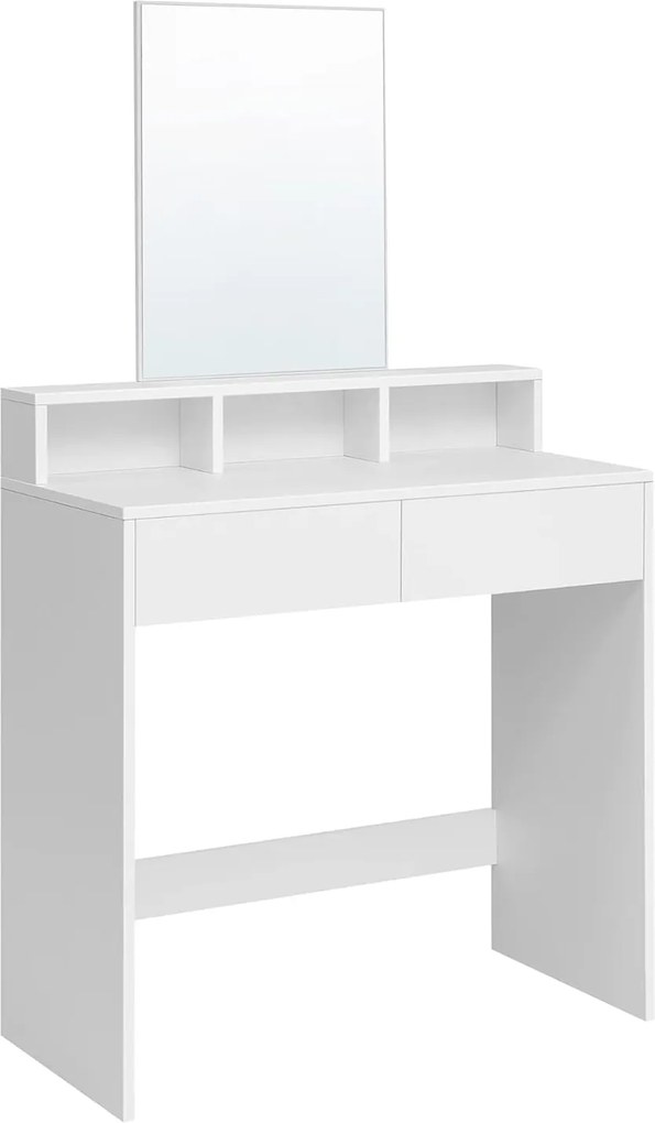 Toaletní stolek s velkým zrcadlem, 2 šuplíky, moderní kosmetický stolek, bílý