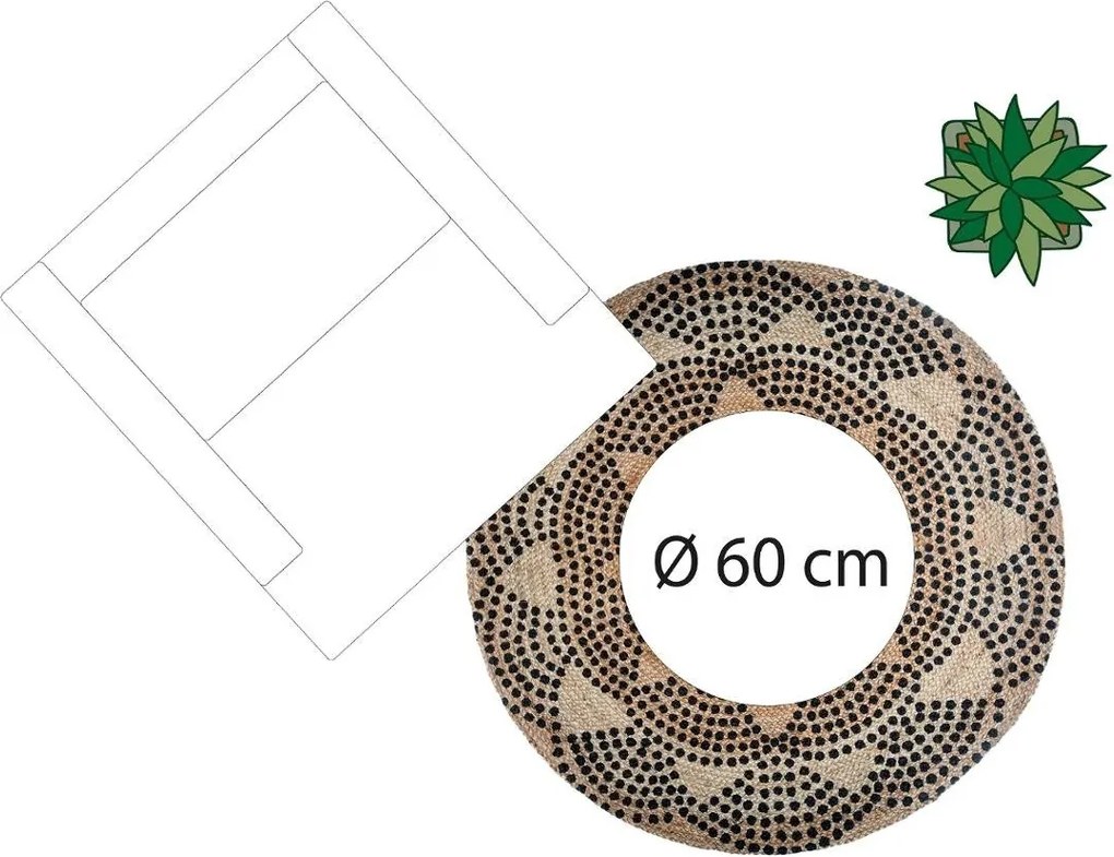 Atmosphera Jutový koberec, kulatý, Ø 120 cm, geometrický vzor, béžový