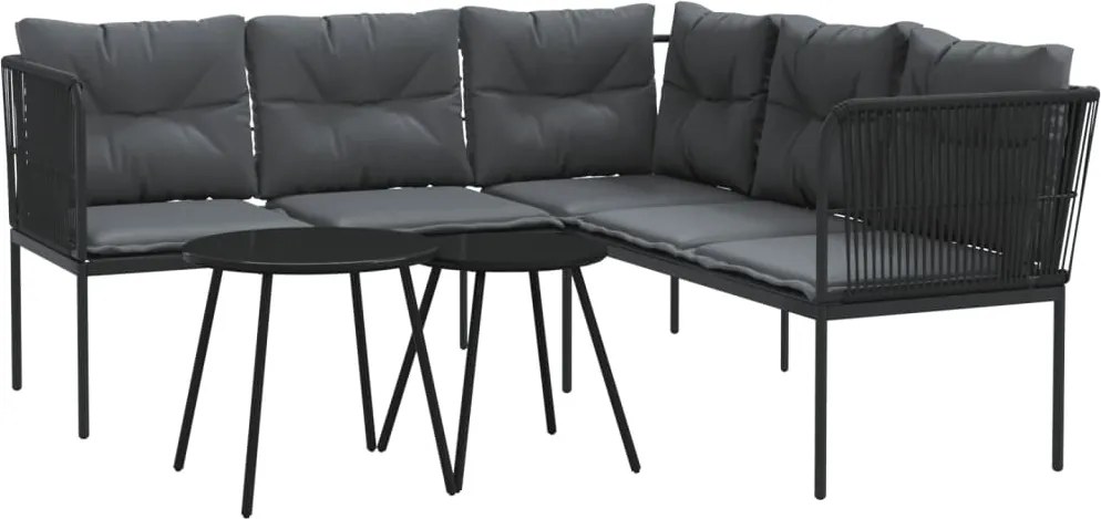 Zahradní sedací souprava s poduškami černá ocel a textilen 3283740