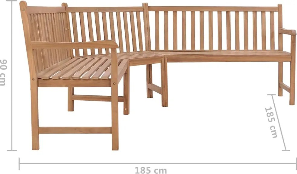 Zahradní rohová lavice 185 x 185 x 90 cm masivní teakové dřevo 316625