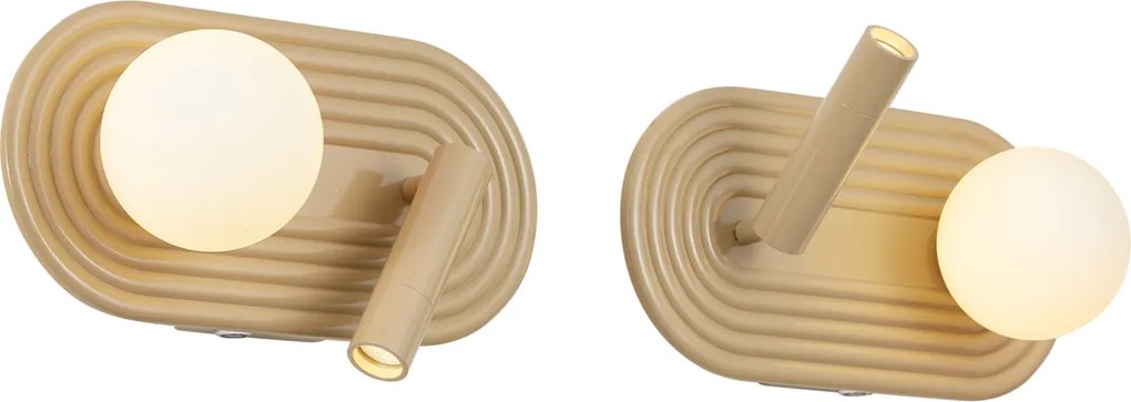 Sada 2 retro nástěnných svítidel taupe vč. LED 3-stupňově stmívatelné a USB-C - Lila