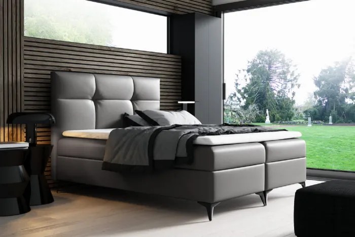 Elegantní postel potažená eko kůží Floki 140x200, šedá + TOPPER