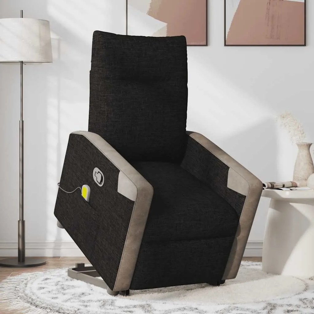 Zvedací masážní polohovací křeslo černé textil 3324097