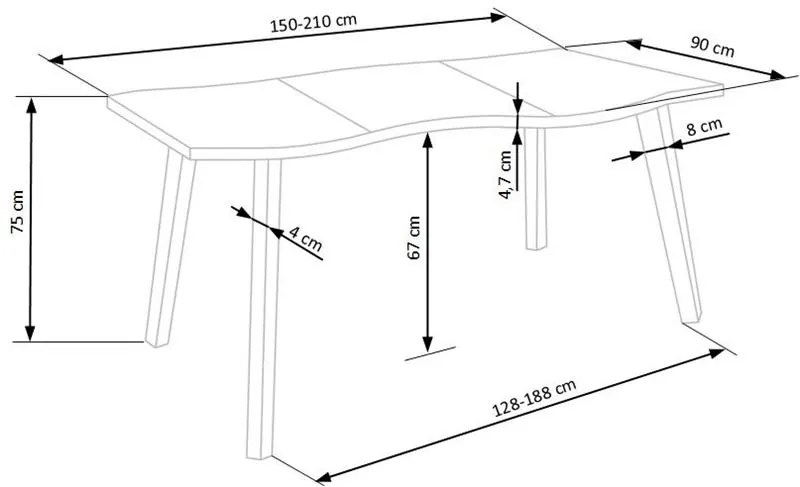 Rozkládací jídelní stůl BRYNE v dekoru dub 150(210)x90