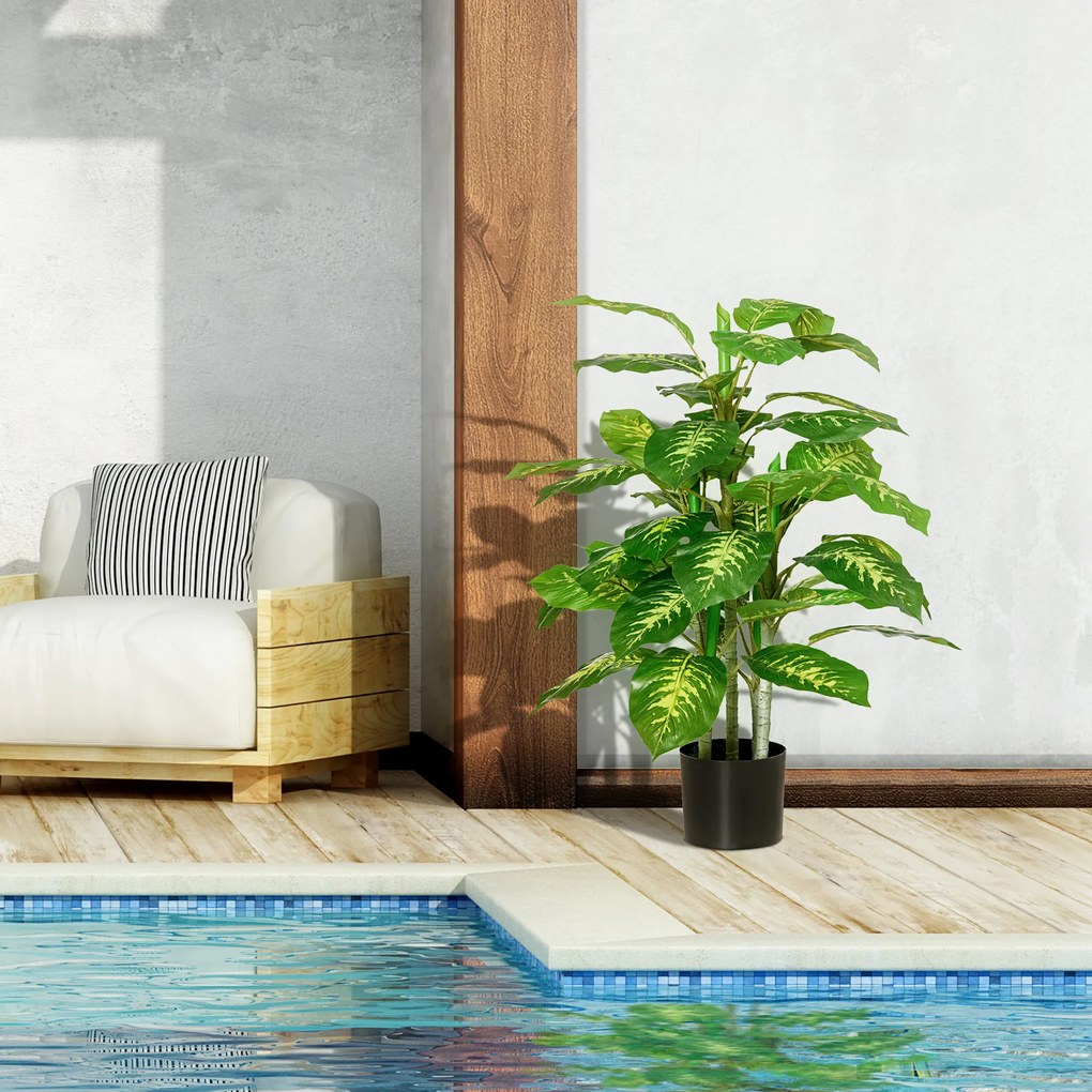 HOMCOM Velká Umělá Dieffenbachia 95 cm - Umělá Rostlina v Květináči, Umělý Strom s Umělou Trávou pro Dekoraci Obývacího Pokoje, Ložnice, Zahrady