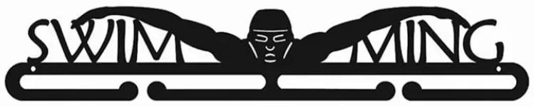 Walenty Kovový nástěnný věšák na medaile Swimming, 4 rozměry, různé barvy Barva: černá, Rozměr: Délka 40cm