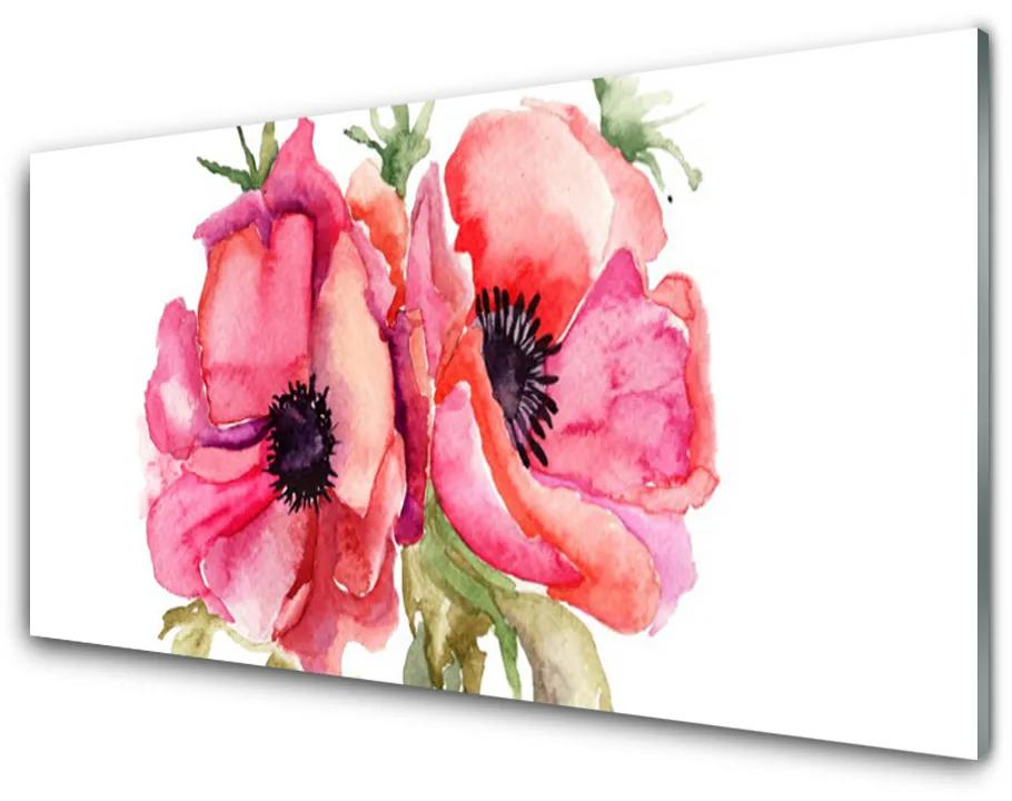 Obraz na skle Květiny Akvarely 140x70 cm