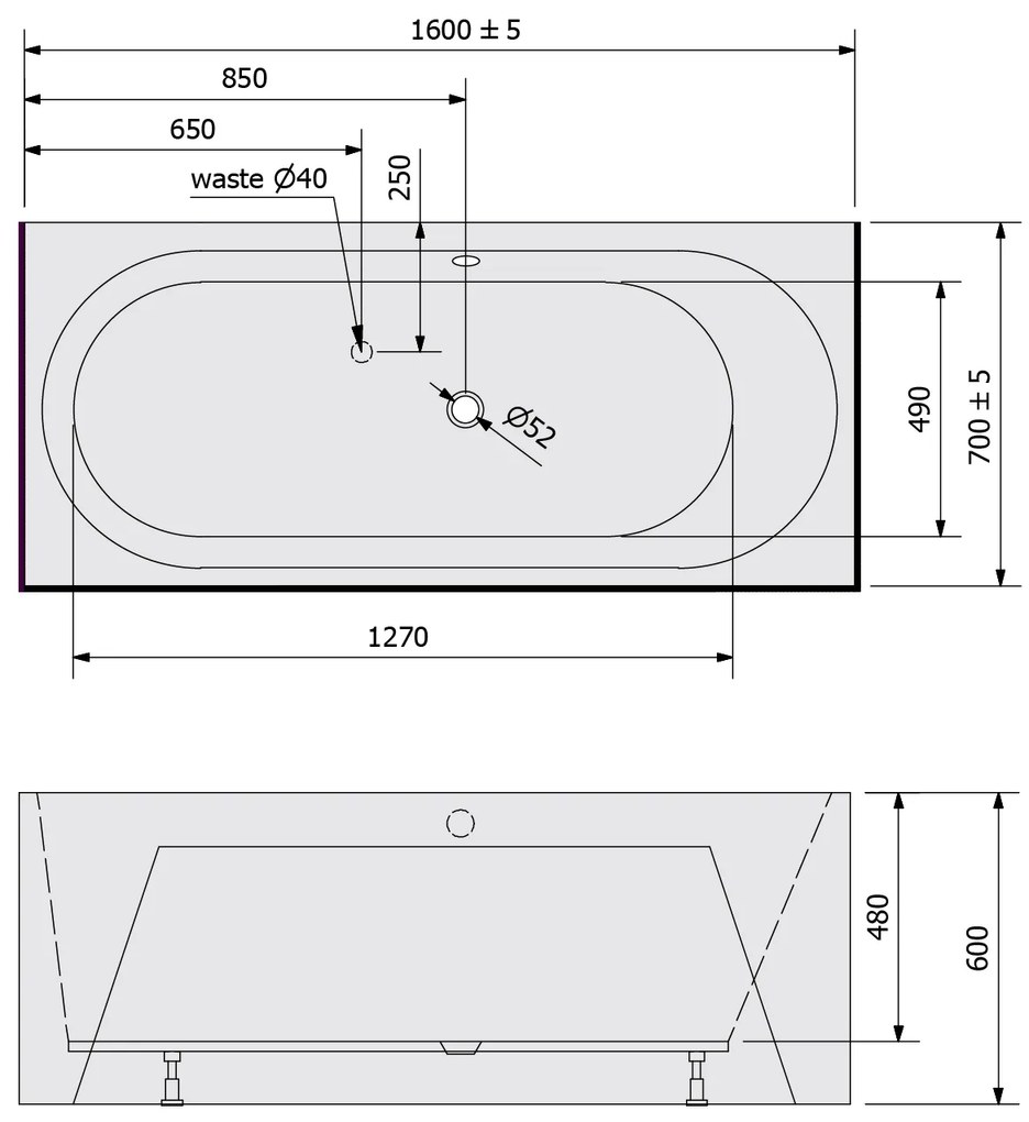 Polysan ASTRA BRD MONOLITH obdélníková vana 160x70x60cm, bílá, 32611MDR