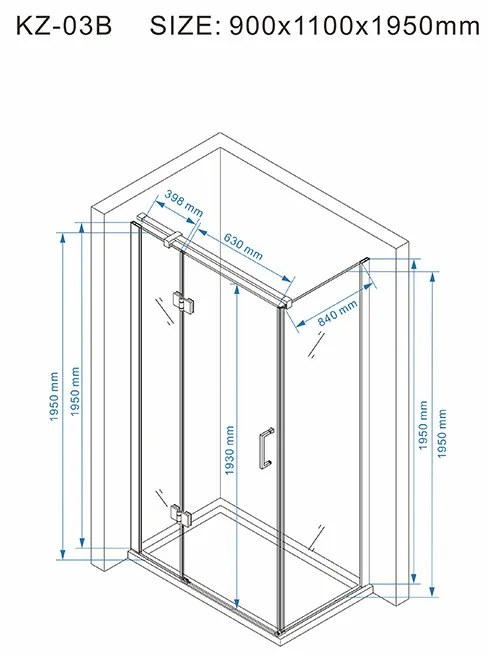 BPS-koupelny Obdélníkový sprchový kout HYD-OK03B 110x90 černá/transparent - bez vaničky