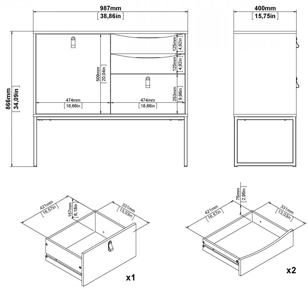 Tvilum Komoda Sheba malá černý MAT/dub sonoma