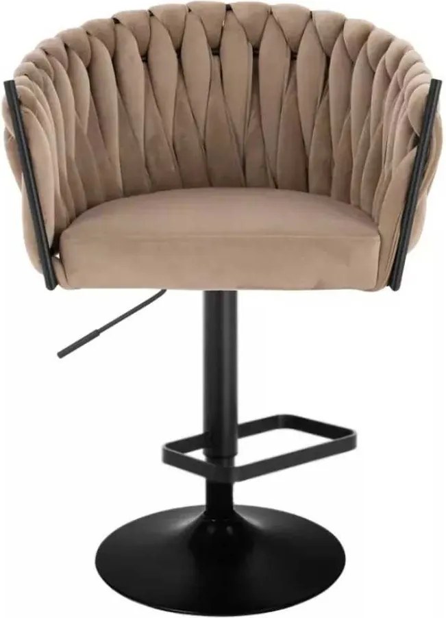 LuxuryForm DESIGN Barová židle NORDEN VELUR na černé kulaté podstavě - latte