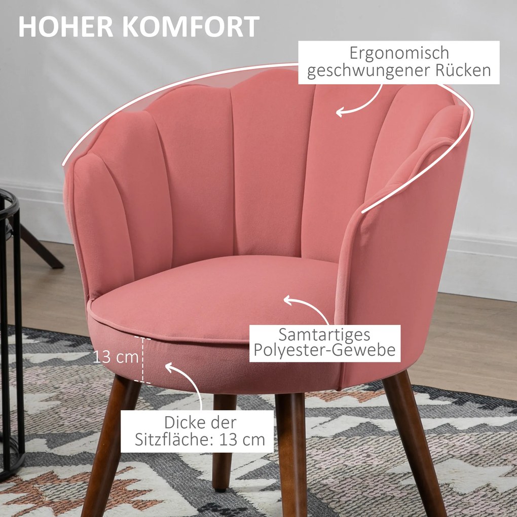 HOMCOM jídelní židle kuchyňská židle křeslo s opěradlem židle do obývacího pokoje polyester kaučukovník růžová 66 x 72 x 79 cm