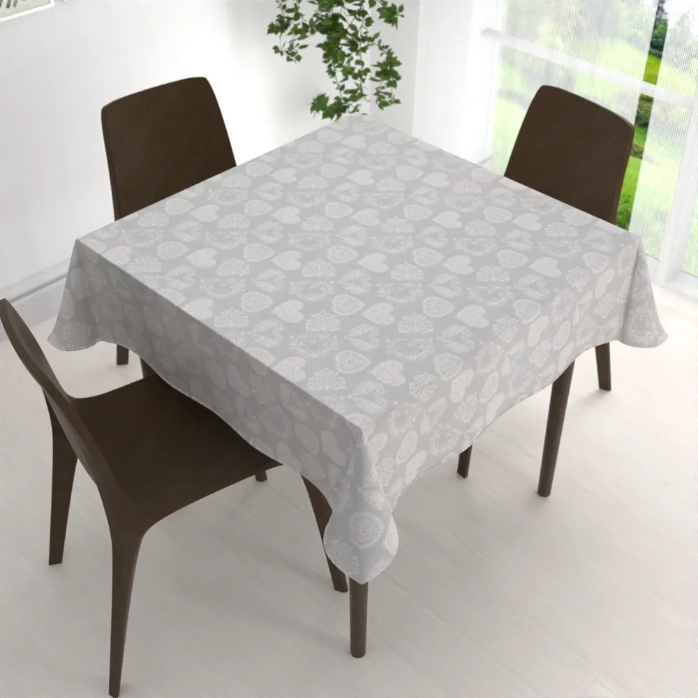 Biante Dekorační čtvercový ubrus PML-071 Srdce s ornamenty na šedém 90x90 cm