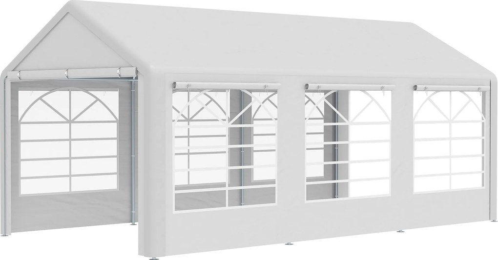 Pavilonový párty stan Outsunny 3x6m se 4 bočními stěnami a okny z polyesteru a kovu – bílý | Aosom
