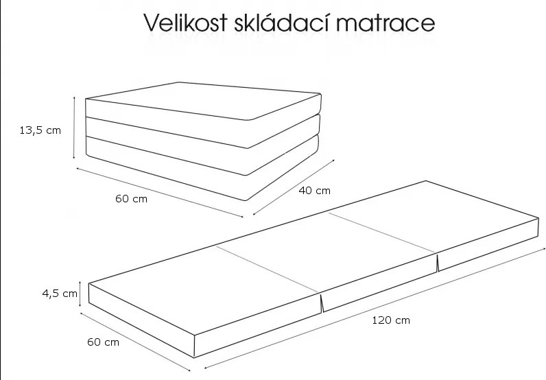 Dětská skládací matrace Srdíčka s cestovní taškou 4,5 cm 60x120 cm