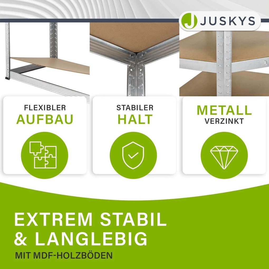 Juskys Rohový kovový regál Corner Basic 180 × 70 × 40 cm Barva: stříbrná