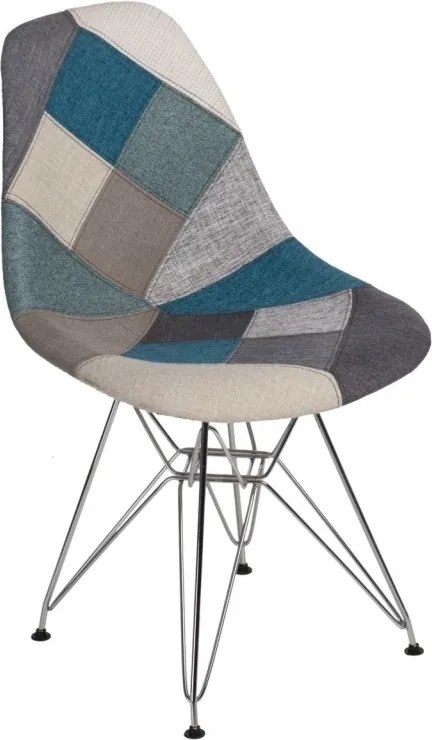 Židle DSR celočalouněná patchwork, modrá/šedá
