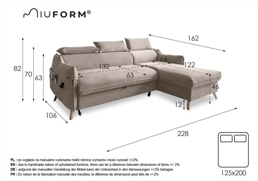 Světle šedá sametová rozkládací rohová pohovka (pravý roh) Sweet Harmony – Miuform
