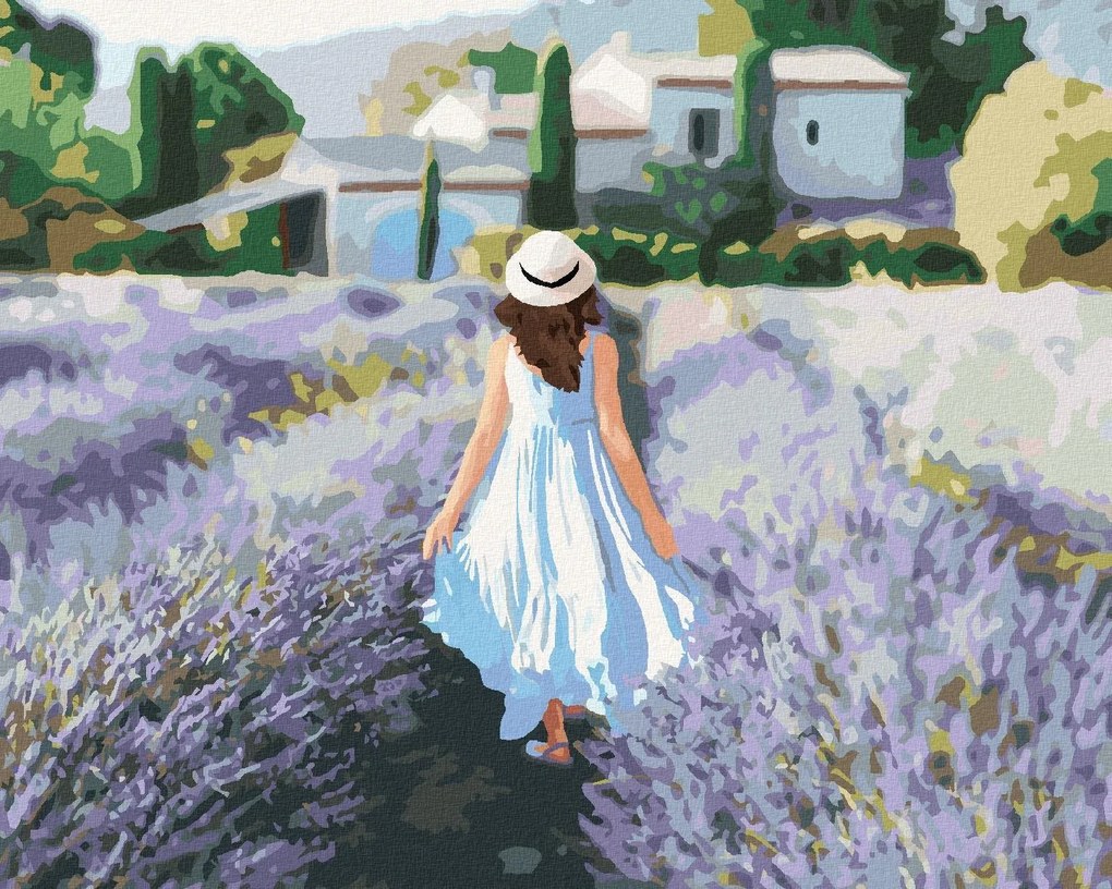 zuty zuty - malování podle čísel - levandulové pole a žena v provence, 40x50 cm, plátno+rám