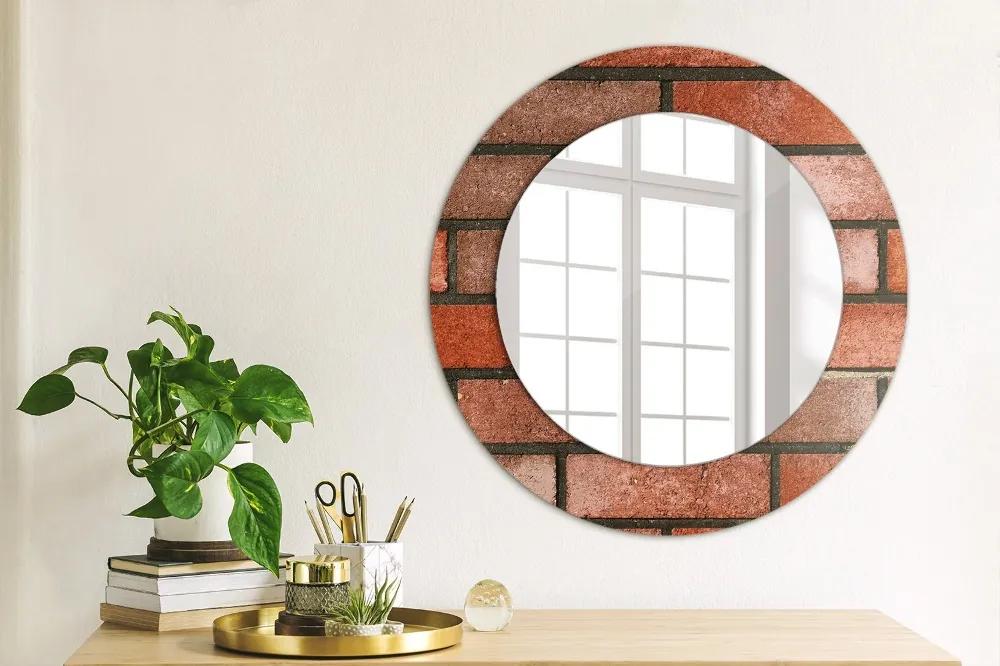 Kulaté zrcadlo tištěný rám Červená cihla fi 50 cm