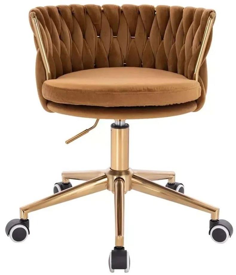 LuxuryForm DESIGN Otočná židle LYON VELUR na zlaté podstavě s kolečky - medová