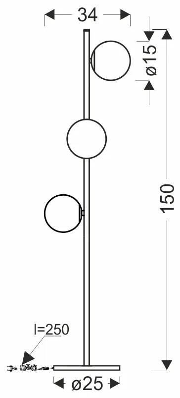 Candellux Černá stojací lampa Kama pro žárovku 3x G9