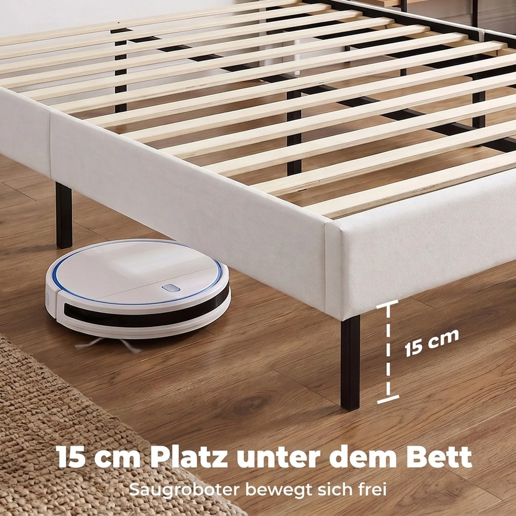 HOMCOM Postelový rám 140 x 200 cm s nastavitelným čelem, čalouněná postel se 12 laťkami, béžová