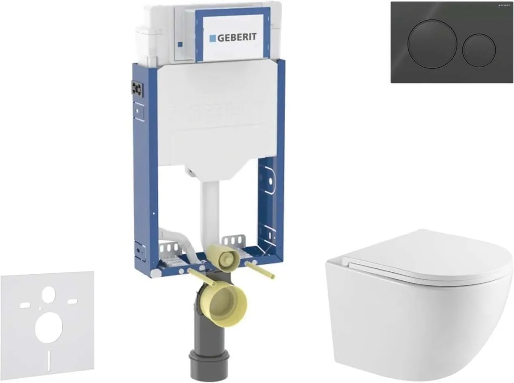 Geberit Kombifix - Set předstěnové instalace, klozetu Oudee a sedátka softclose, tlačítko Sigma20, černá lesk/černá mat SANI15CA5148