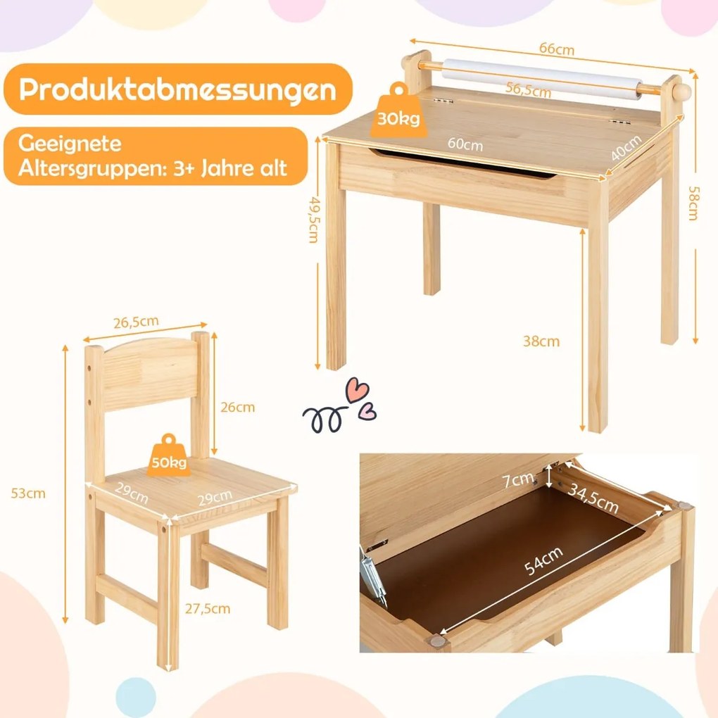 Costway Toddler Multifunkční stolek s židlí pro umění a řemesla s držákem