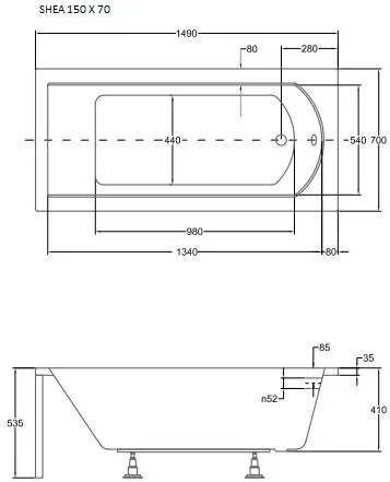 NIKIDO - B Akrylátová vana SHEA 140x70, 150x70, 160x70, 170x70 Velikost: 160x70