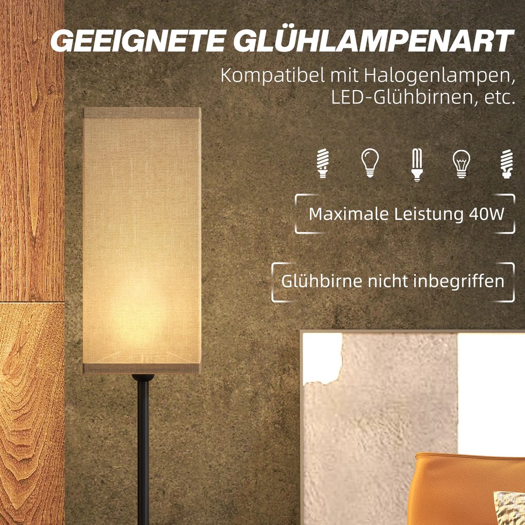 HOMCOM Moderní stojací lampa s textilním stínidlem a nožním vypínačem, pro obývací pokoj a ložnici, kov, černá