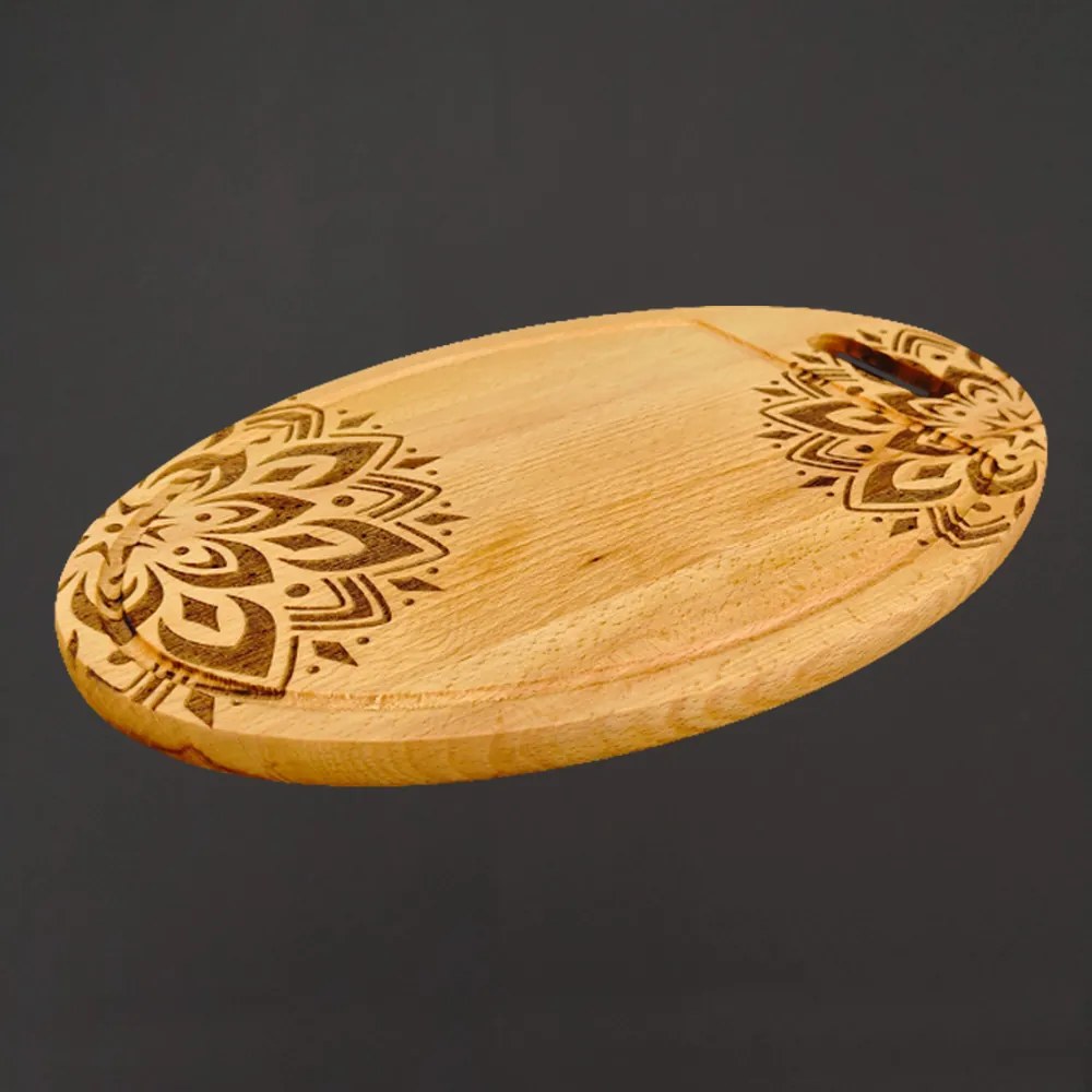 AMADEA Dřevěné servírovací prkénko - podnos oválné mandala, masivní dřevo, 35 cm