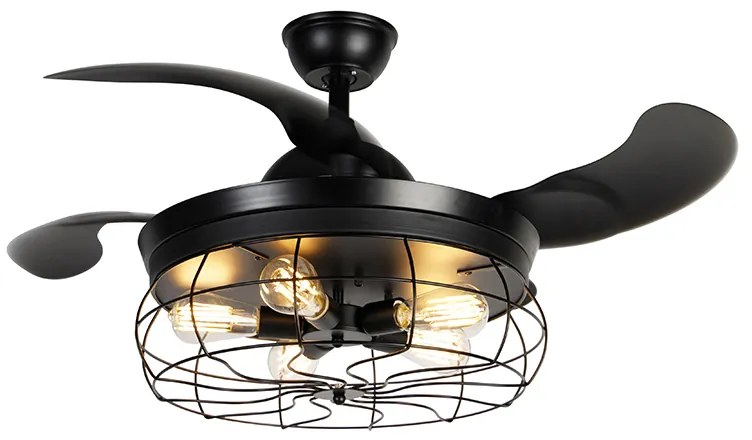 Černý stropní ventilátor se zatahovacími lopatkami 107 cm 5-světel s dálkovým ovládáním - Gaiola