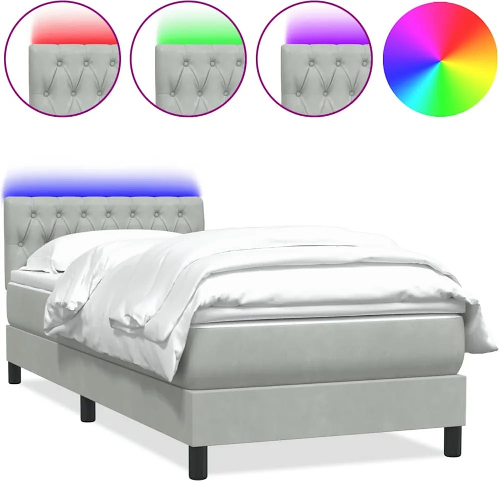 Box spring postel s matrací a LED Světle šedá 90x220 cm Samet 3317199