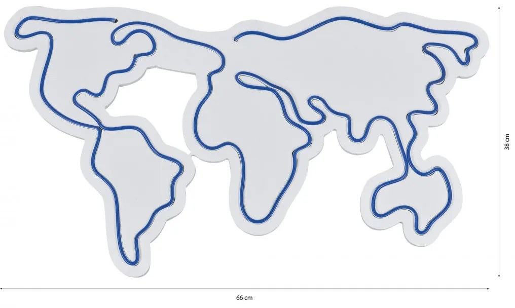 Nástěnná neonová dekorace World Map modrá