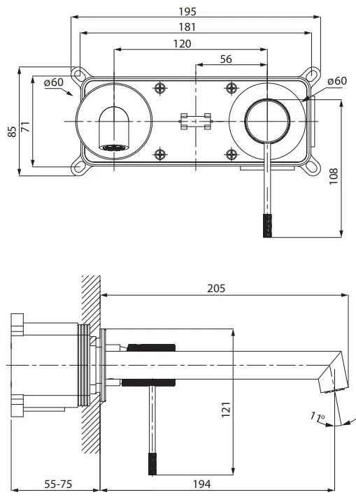 Cersanit Zen, podomítková umyvadlová baterie, černá matná, S951-597