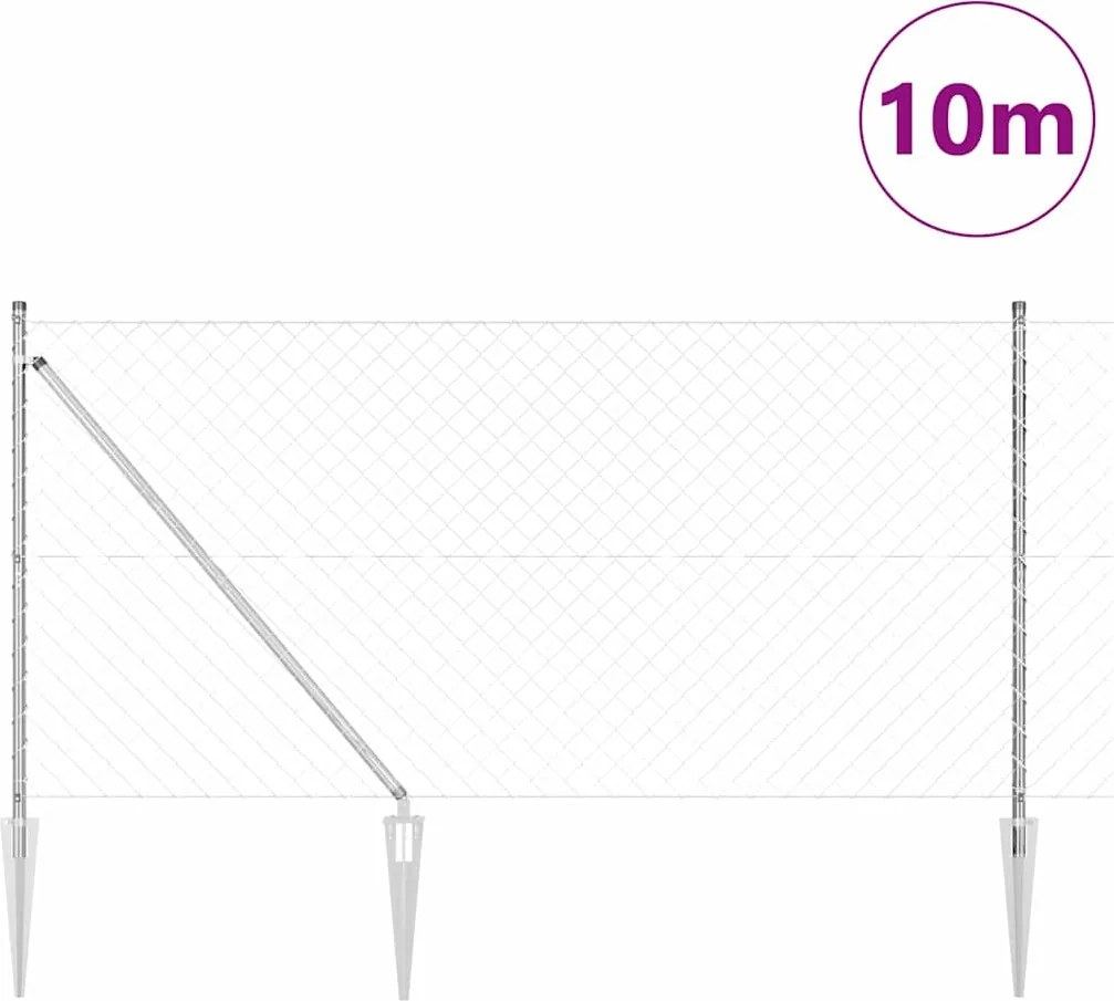 Řetězová plotová konstrukce s hroty 10 x 1,4 m Pozinkovaná ocel 3351215