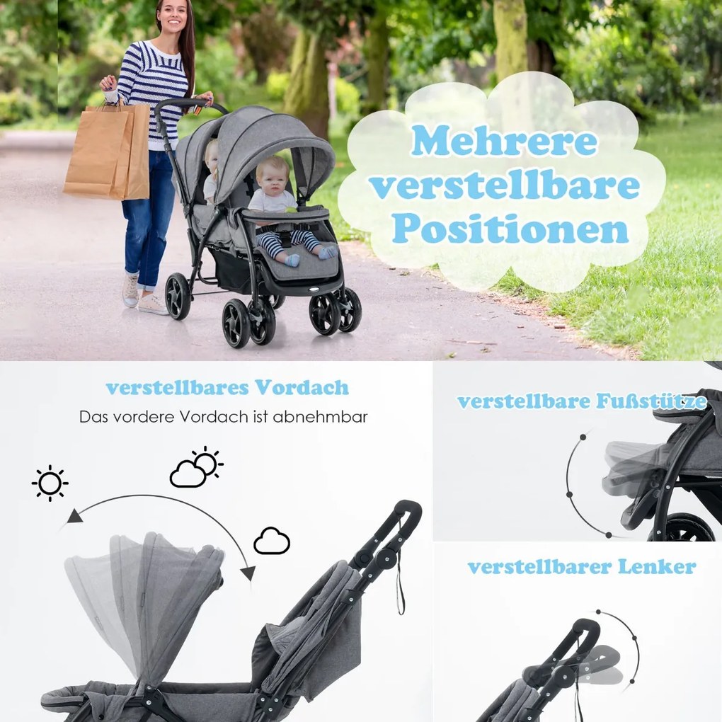 Costway Sourozenecký kočárek skládací sourozenecký kočárek twin