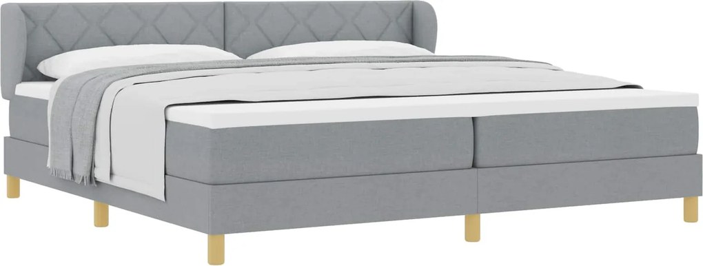 Postel s boxspringem s čelo Světle šedá 200 x 200 cm textil 3340297