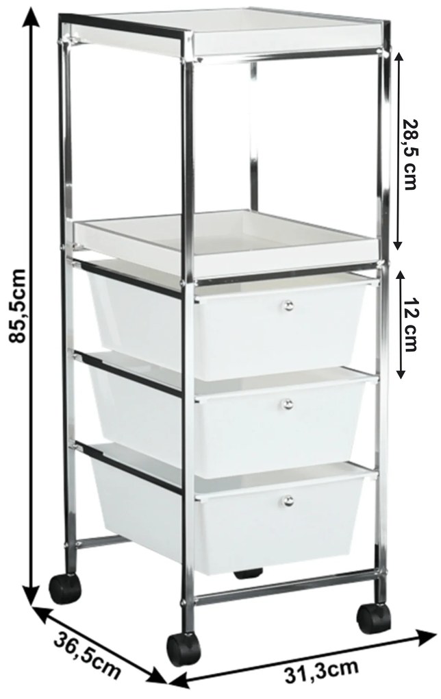 Kondela Pojízdný regál, bílá/chrom, CORFU