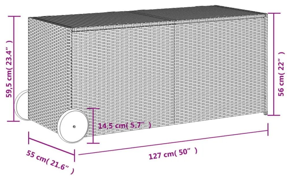 Petromila Zahradní úložný box s kolečky černý 283 l polyratan