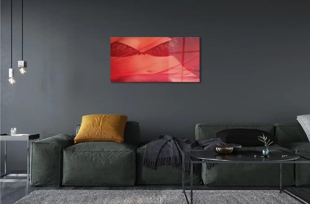 Obraz na skle Žena v červeném tylu 125x50 cm