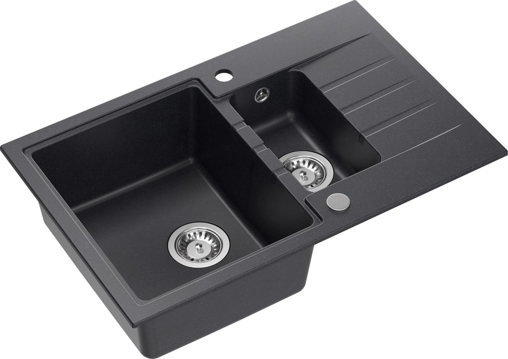 Černý 1,5 komorový kuchyňský granitový dřez QUADRON PETER 156 bez baterie