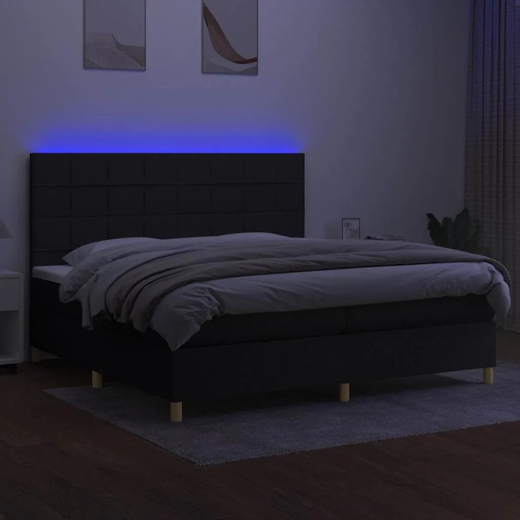 Box spring postel s matrací a LED černá 200x200 cm textil 3135463