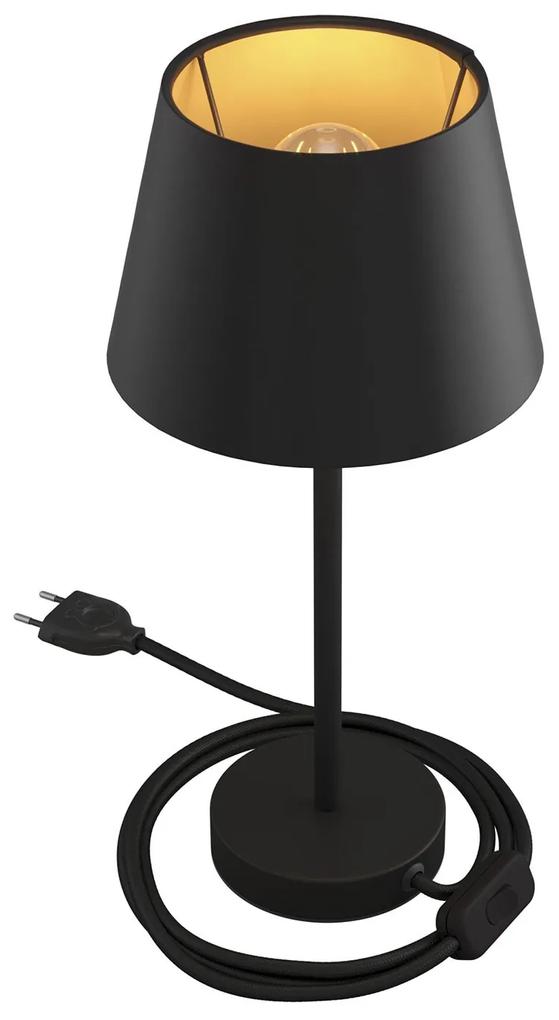 creative cables Alzaluce se stínidlem Impero, kovová stolní lampa se zástrčkou, kabelem a vypínačem Velikost: 25 cm, Barva: Matná černá-černá Cinette
