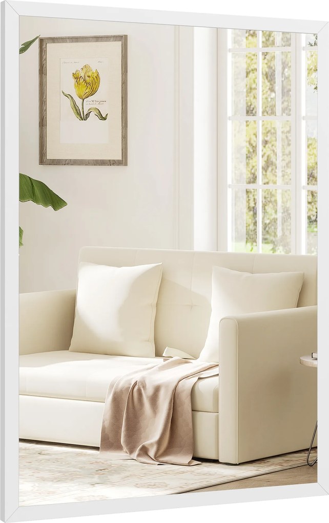HOMCOM obdélníkové nástěnné zrcadlo 41 x 61 cm (Š x V), bílý MDF rám — Ideální do koupelny, obývacího pokoje nebo ložnice