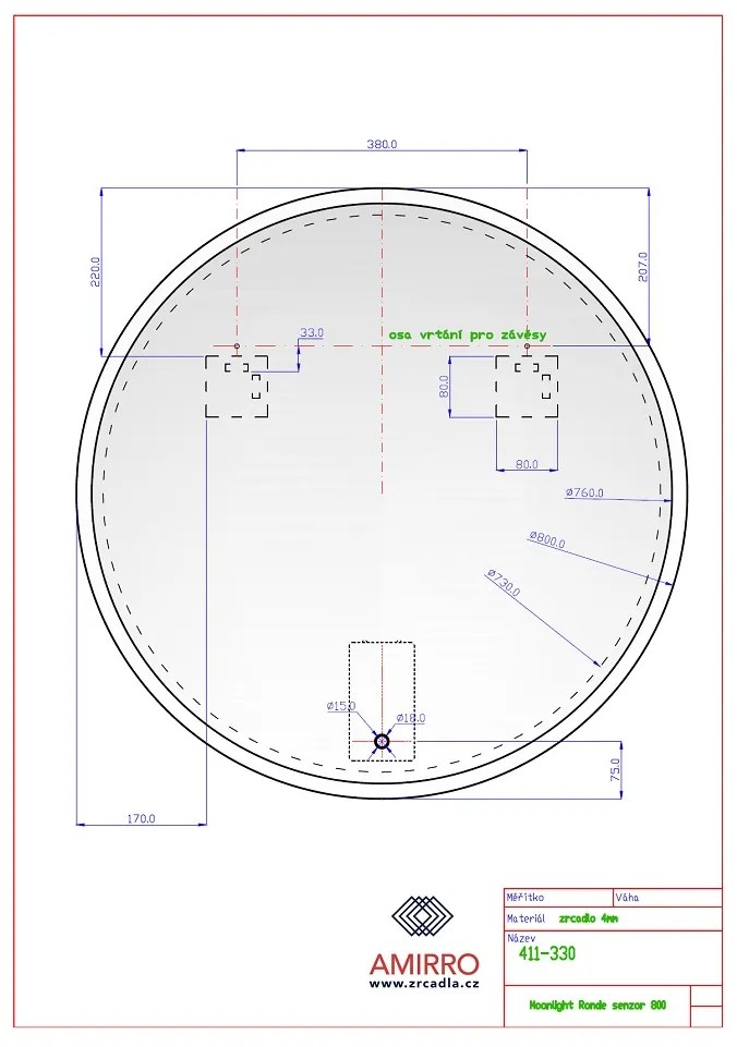 Kulaté zrcadlo do koupelny s LED osvětlením - ⌀ 80 cm - Moonlight Ronde