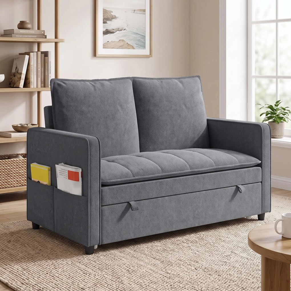 HOMCOM rozkládací pohovka pro 2 osoby 130 cm, tmavě šedá