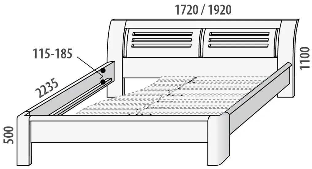 Postel Florencia,čelo oblé 2 výplně 180,160 Domestav F127 Materiál: Buk cink, Povrchová úprava: Olej, Specifikace: 160x200