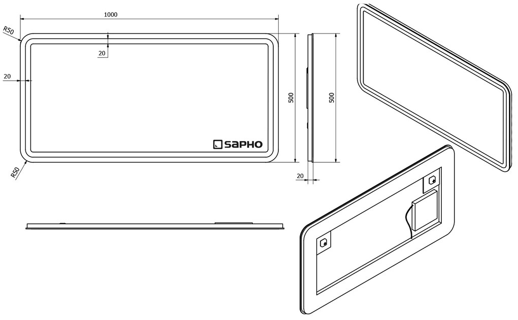 Sapho Nyx 100 x 50 cm zrcadlo s LED osvětlením NY100
